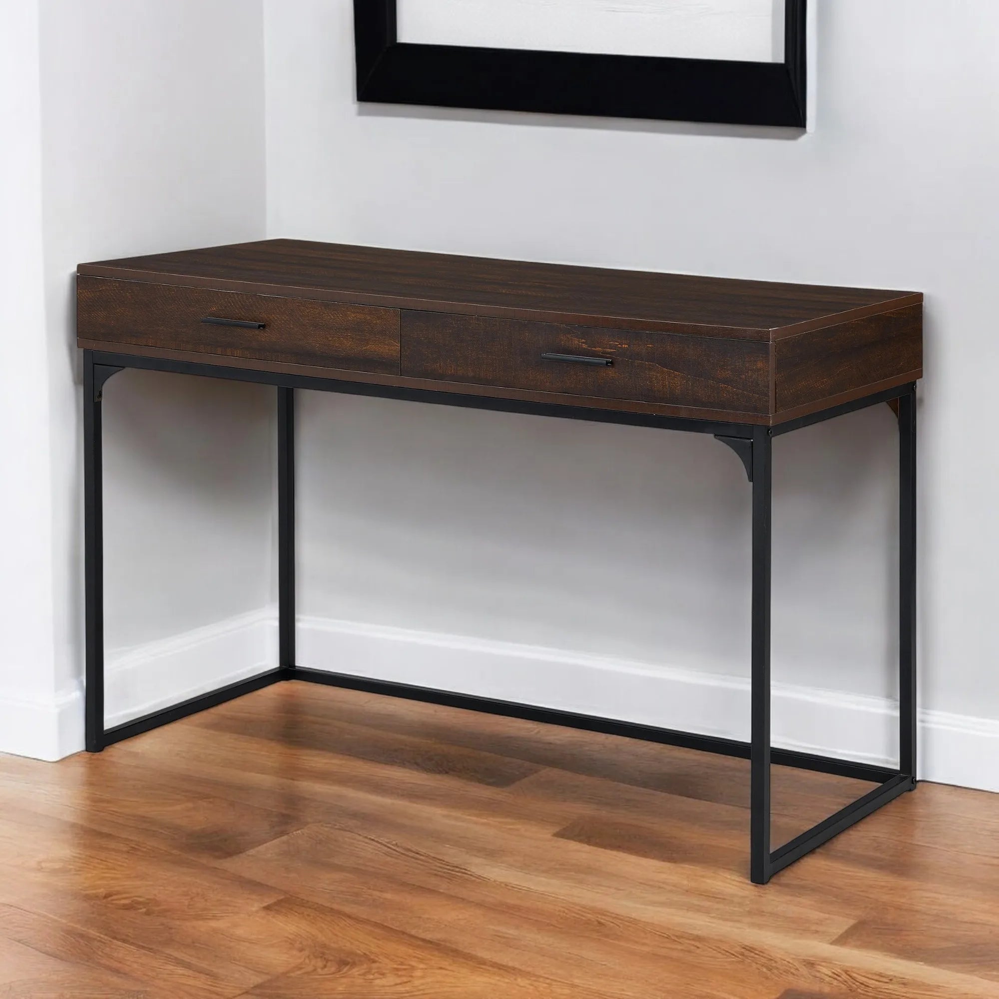 Wood and Metal Computer Desk with Two Drawers – SerenityHomeDesign24